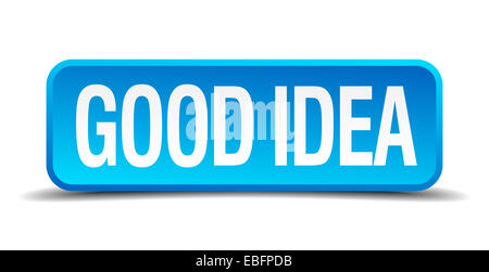 Good blue 3d realistic square isolated button Stock Photo - Alamy