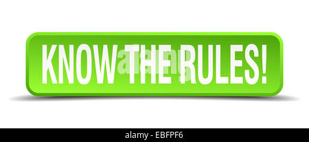 Rules green 3d realistic square isolated button Stock Photo - Alamy