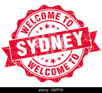 welcome to Sydney red round vintage stamp Stock Photo - Alamy