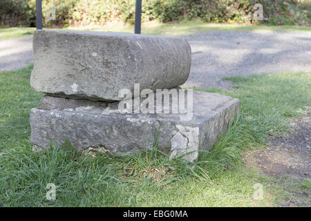 Old stone mounting block outside Oxwich Castle Gower Peninsula Wales ...