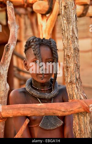 Himba girl with typical hairstyle, Omuramba, Kaokoland, Kunene, Namibia ...