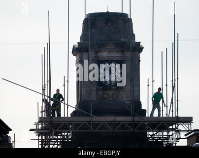 Working against the clock: erecting scaffolding around the clock tower ...
