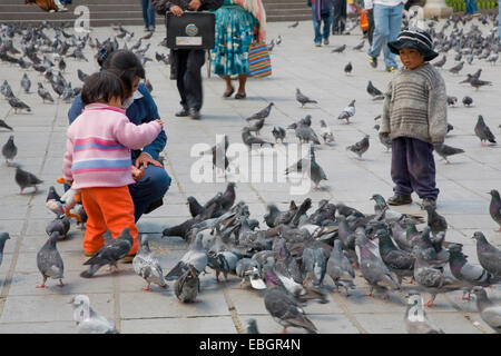 Kids Feeding the Pigeons at Plaza Murillo in La Paz, Bolivia Stock ...
