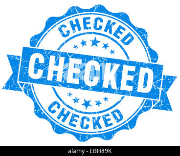 quality checked blue round grunge stamp on white Stock Photo - Alamy