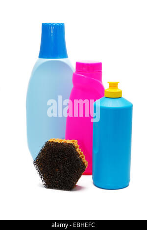 Washing-up liquids with a sponge isolated Stock Photo - Alamy