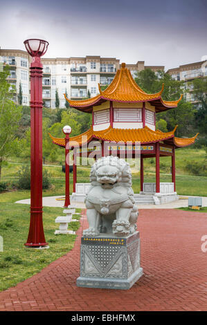 Chinese Garden at Louise McKinney Park in Edmonton river valley with ...