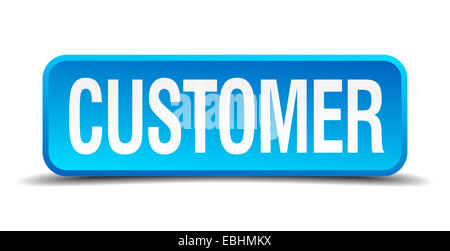 customer blue square 3d realistic isolated web button Stock Photo - Alamy