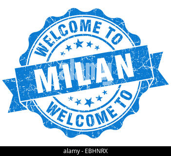 welcome to Milan blue round vintage stamp Stock Photo - Alamy