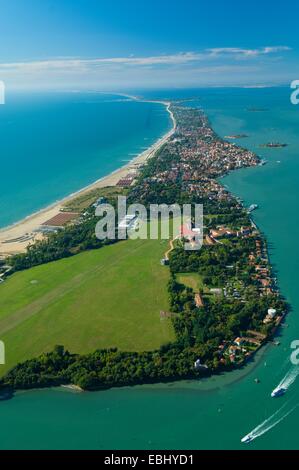 Aerial view of North Lido island at San Nicolo, Venice lagoon, Italy ...