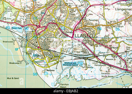 Road Map of Llanelli, Wales Stock Photo - Alamy