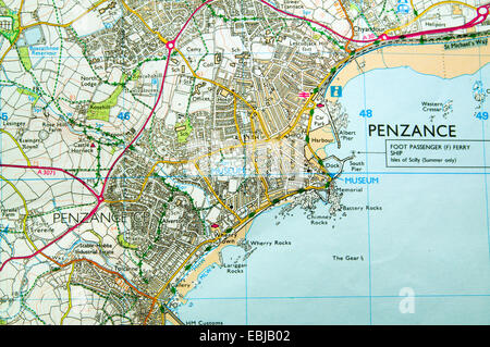 Road Map of Penzance, Cornwall, South West, England Stock Photo - Alamy