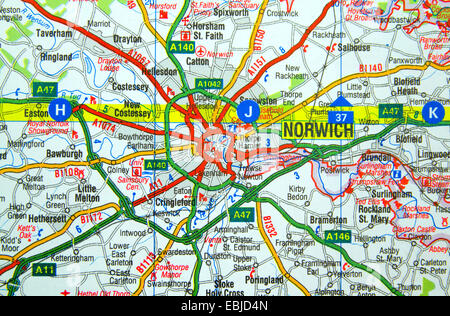 Road Map of Norwich, England Stock Photo - Alamy