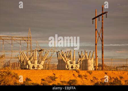 electrical substation in the Sonora desert with big transformers in ...