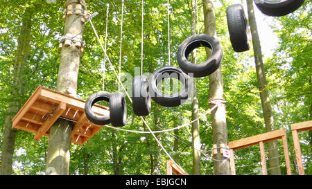 High ropes experience adventure tree park. Rope road course in trees ...