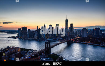 Aerial view of downtown Manhattan at dusk, New York City Stock Photo ...