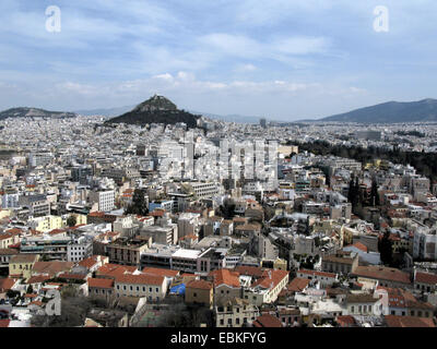 Mount Lycabettus, view from Acropolis on a cloudy day, Athens, Greece ...