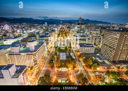 Twilight aerial view of Sapporo downtown, Hokkaido, Japan Stock Photo ...