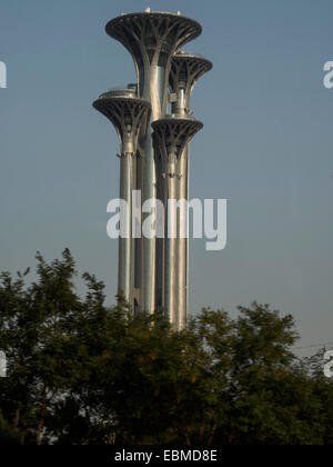 Modern architecture watchtower in a park. Chinese municipal governments ...