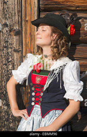 Young woman in traditional costume, Tyrolean traditional costume ...