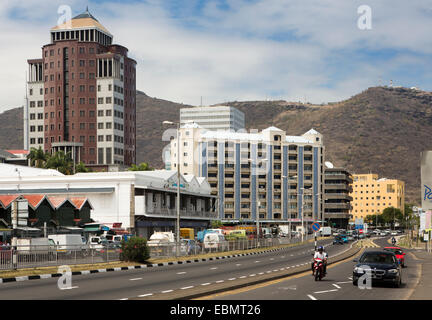 Mauritius, Port Louis, downtown city skyline from Bus Station, below ...