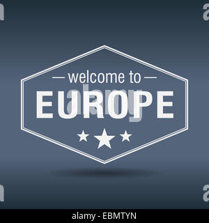 welcome to European Union hexagonal white vintage label Stock Photo - Alamy