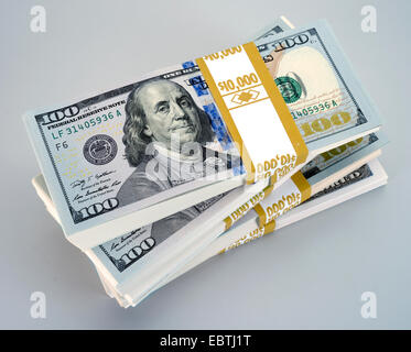 Stacks hundred us dollar bills piling up cash money raining down Stock ...