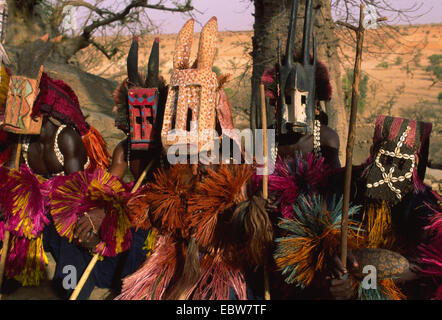 Masked Ceremonial Dogon Dancers, Sangha, Dogon Country, Mali Stock ...
