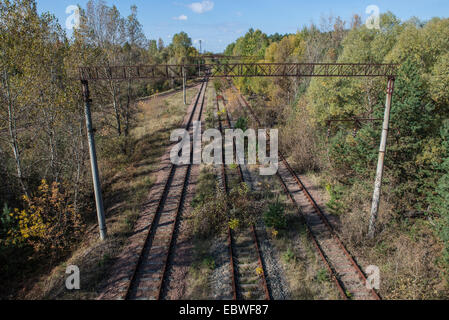 railway tracks near Pripyat abandoned city, Chernobyl Exclusion Zone ...