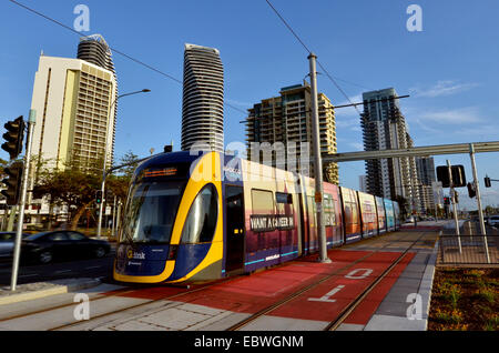 The (Glink) Gold Coast light Rail Tram network passing through retail ...