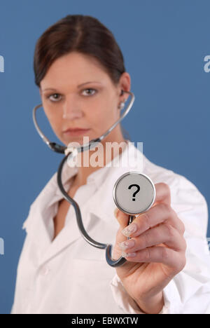 doctor with stethoscope and question mark. medical advice, health care ...