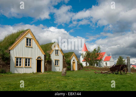 peat houses with grass roof in open-air museums Glaumbaer, Iceland ...