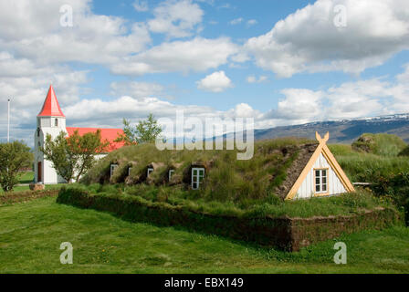 Open air museum of Glaumbaer in Winter. Traditional houses with roof ...