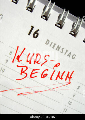 beginning of course - calendar entry Stock Photo - Alamy