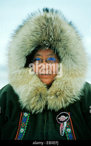 Portrait of a eskimo - inuit senior woman outdoors in Pond Inlet ...
