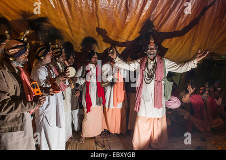 Group of Jangam Sadhus, holy men, at the Sangam, the confluence of the ...