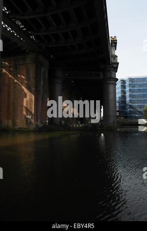 Blue sky view 1877 Cornbrook Viaduct and 1894 Great Northern Viaduct ...