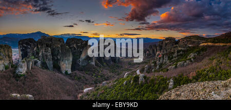 Photo of the panoramic view of meteora at the sunset time Stock Photo ...
