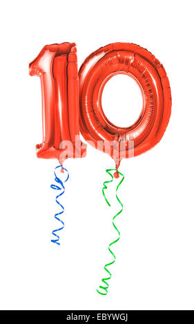 red balloons with ribbon - number 10 Stock Photo - Alamy