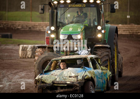 big green tractor tractors john Deere clearing car cars at demolition ...