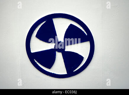 Warning sign for bow propeller in a ship Stock Photo - Alamy