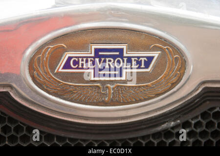 Chevrolet car emblem, elliptical badge with brass wings, name of iconic ...