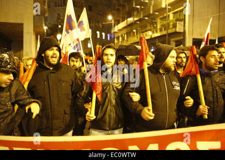 Athens, Greece. 7th December 2014. Riot police officers watch the ...