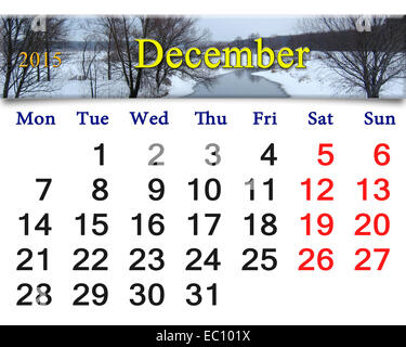 beautiful calendar for the December of 2015 with the ribbon of ...