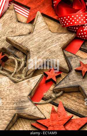 Christmas decoration red stars and ribbons. Vintage style colored ...
