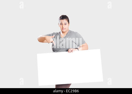 indian Obese Lady Showing Message Board Stock Photo - Alamy