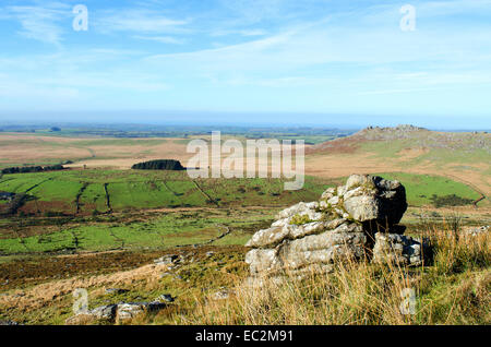 Looking towards Rough Tor from Brown Willy on Bodmin moor the highest ...