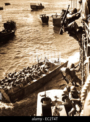 Coast Guard-manned landing barges are shown in training for amphibious ...