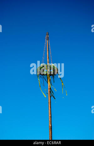 Maypole decorated for the May Day celebrations, Padstow, Cornwall ...