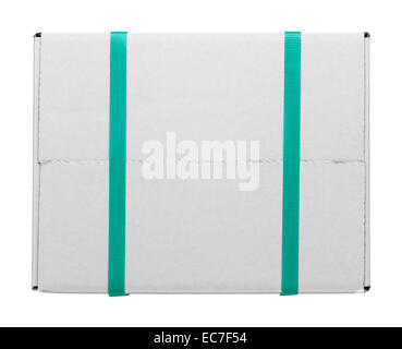 White Cardboard Shipping Box With Green Plastic Straps Isolated on ...