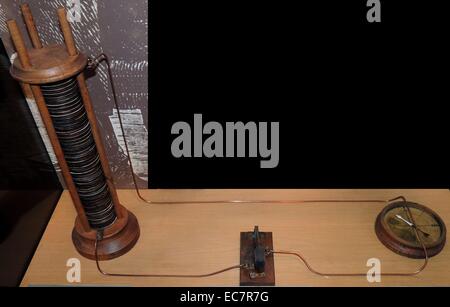 Apparatus invented by Hans Orsted in 1820 to demonstrate ...
